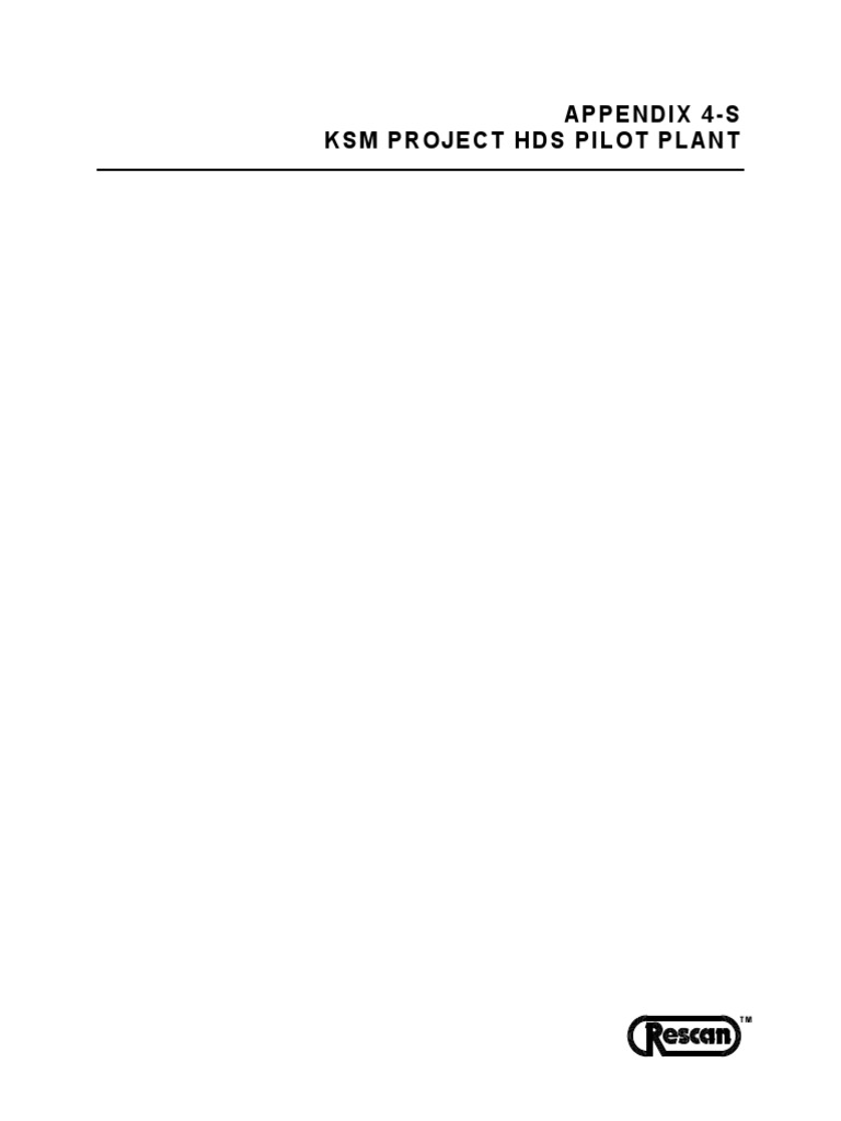 Appendix 4-S KSM Project HDS Pilot Plant | PDF | Sewage Treatment | Iron