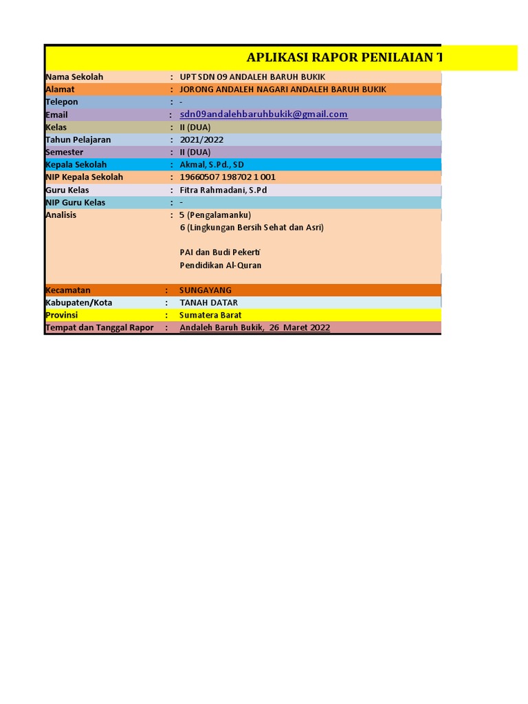 Aplikasi Rapor PTS Kelas 2 | PDF