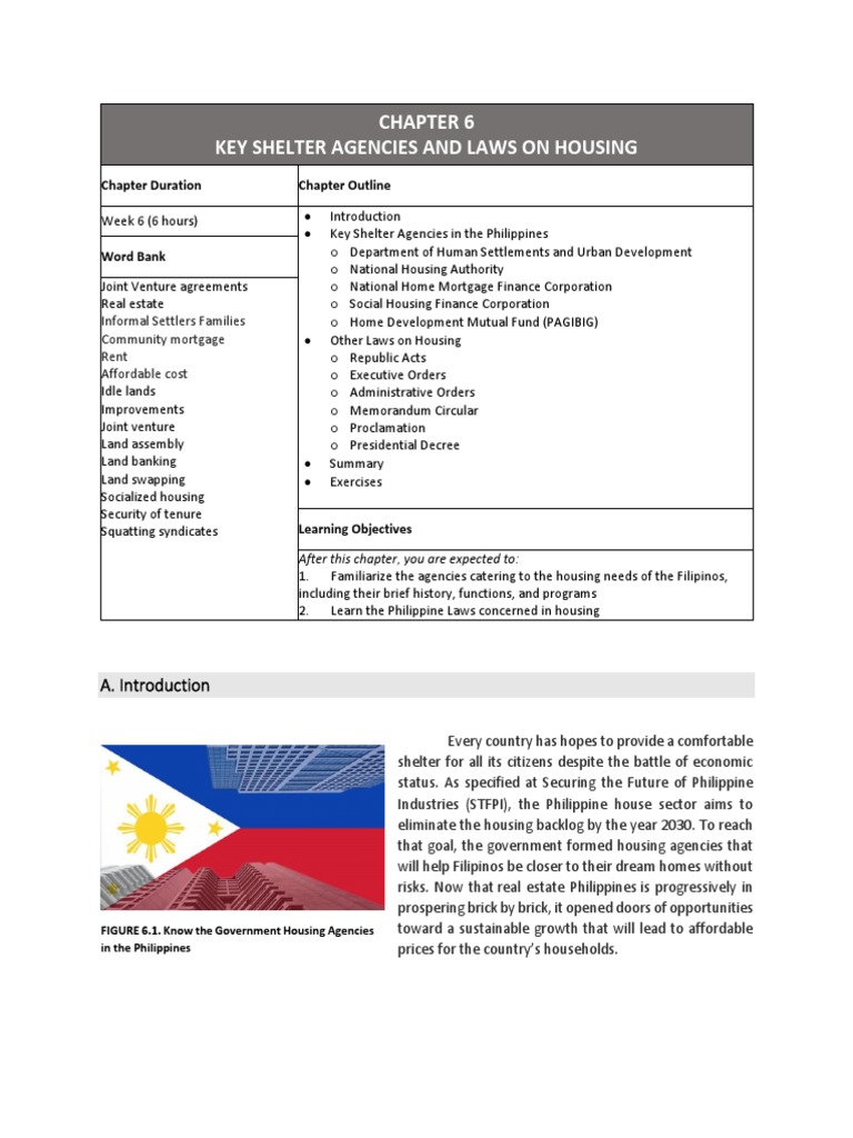 Chapter 6 - Key Shelter Agencies and Laws | PDF | Economies
