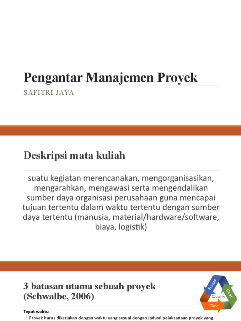 Slide IFA403 Pertemuan 1 Pengantar Manajemen Proyek | PDF Slide IFA403 Pertemuan 1 Pengantar Manajemen Proyek | PDF