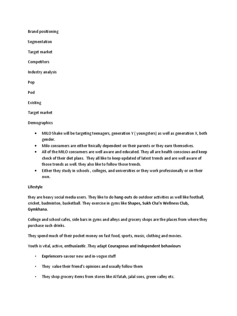 Brand Positioning MILO BURST | PDF | Milk | Drink