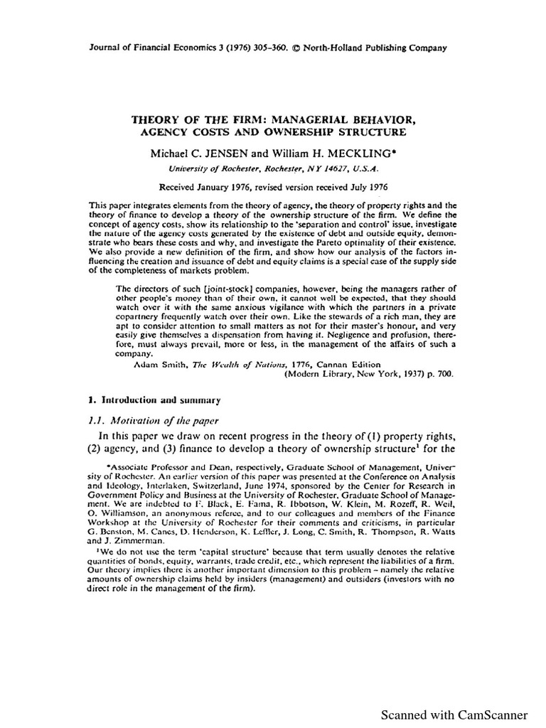 Jensen and Meckling (1976) | PDF