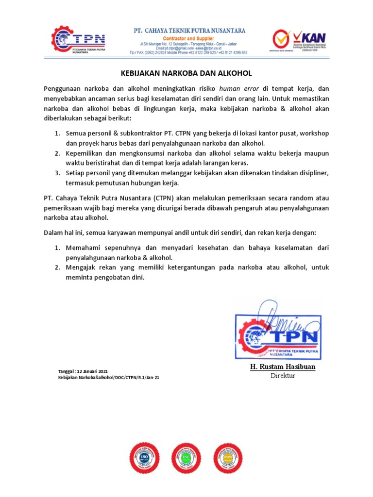 Kebijakan Narkoba & Alkohol CTPN | PDF