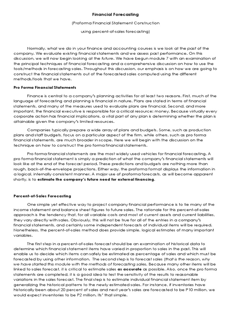 Percent-of-Sales Financial Forecasting | PDF | Forecasting | Pro Forma