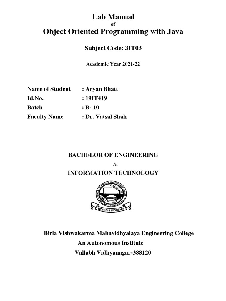 19it419 3it03 Labmanual Pdf Method Computer Programming Class Computer Programming