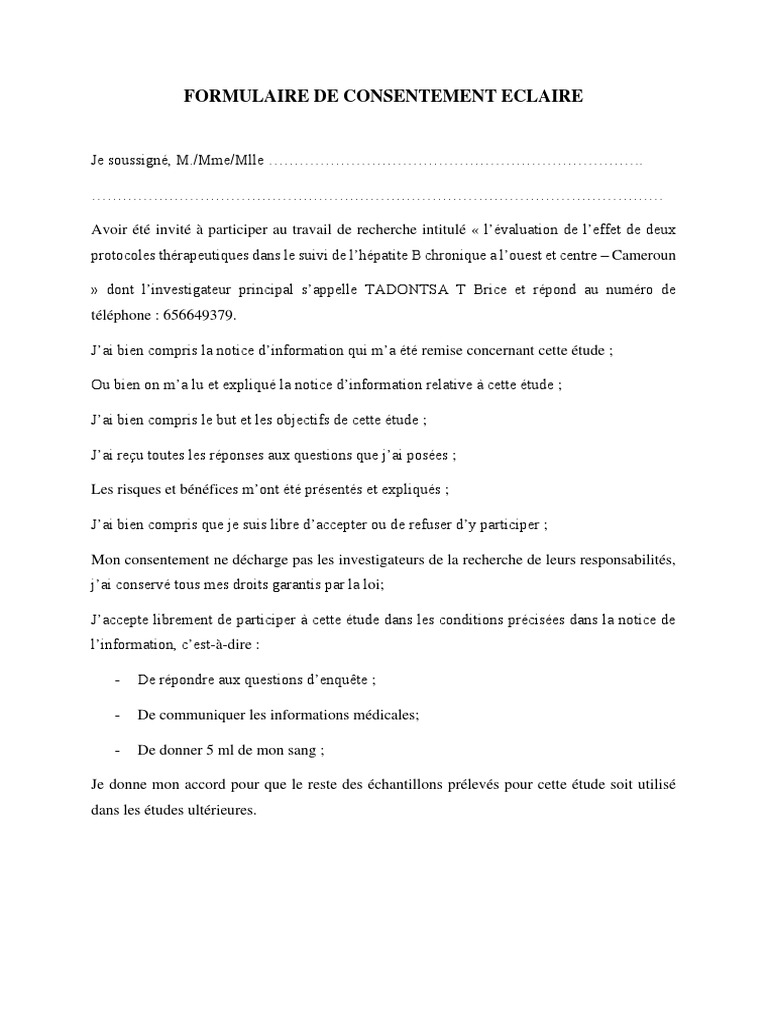 Formulaire de Consentement Éclairé | PDF