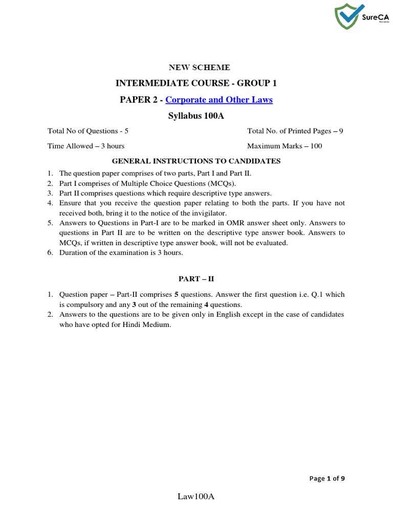 2 Inter - Law - 100A - Que - Paper | PDF | Dividend | Cheque