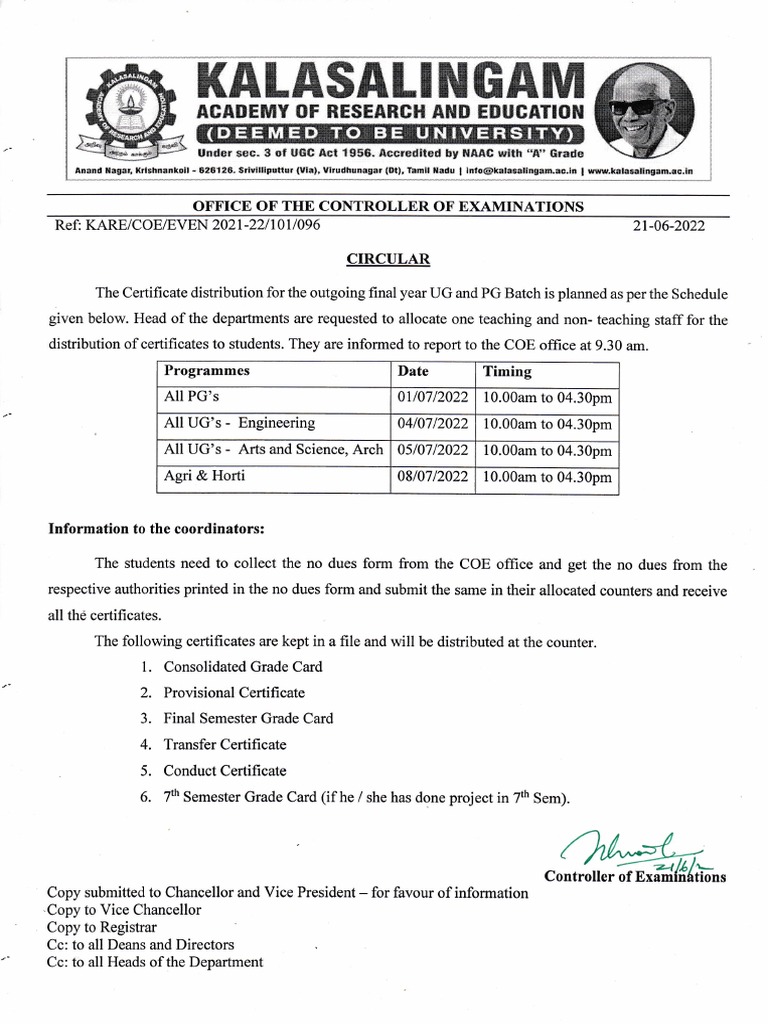 Certificate Distribution Schedule 2022 | PDF