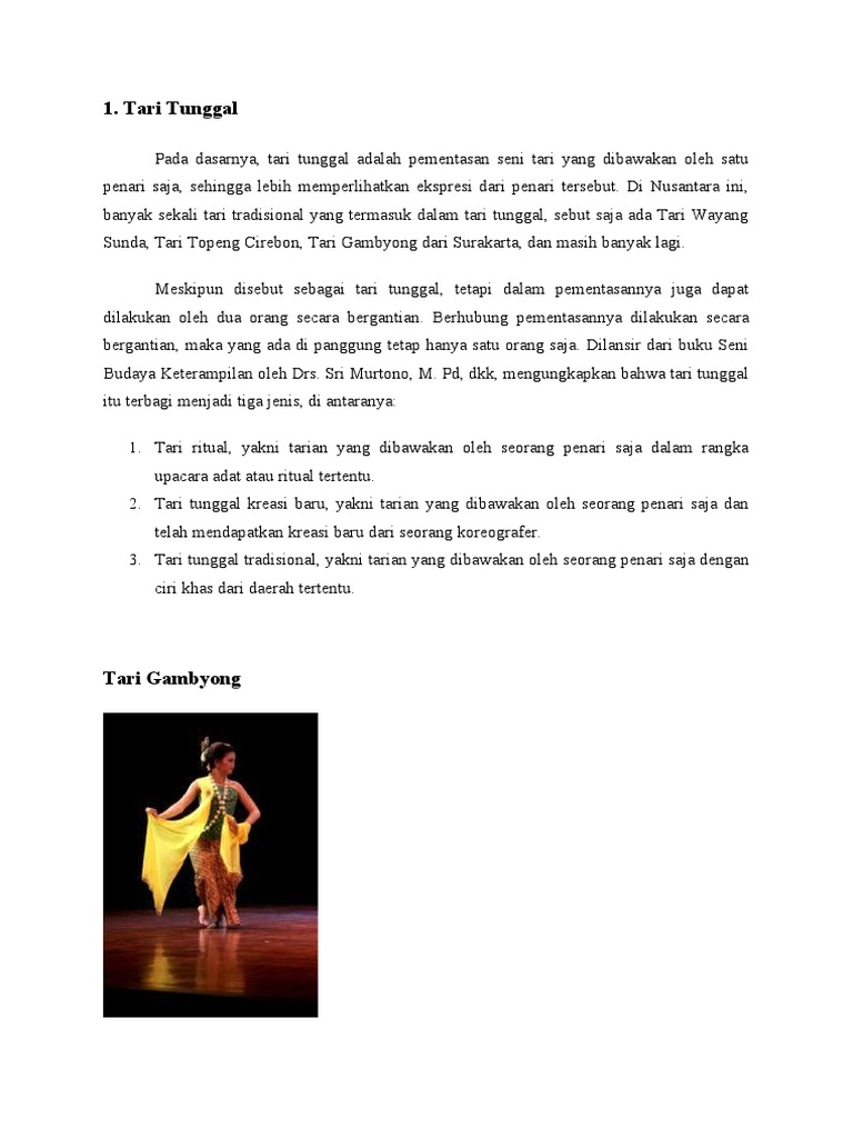 Jenis-jenis Tari Tunggal di Indonesia | PDF | Seni