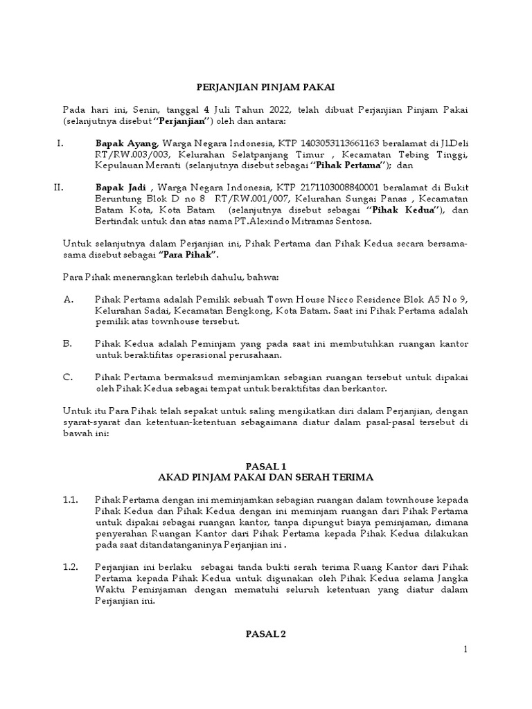 Surat Pinjam Pakai Ruangan Kantor | PDF