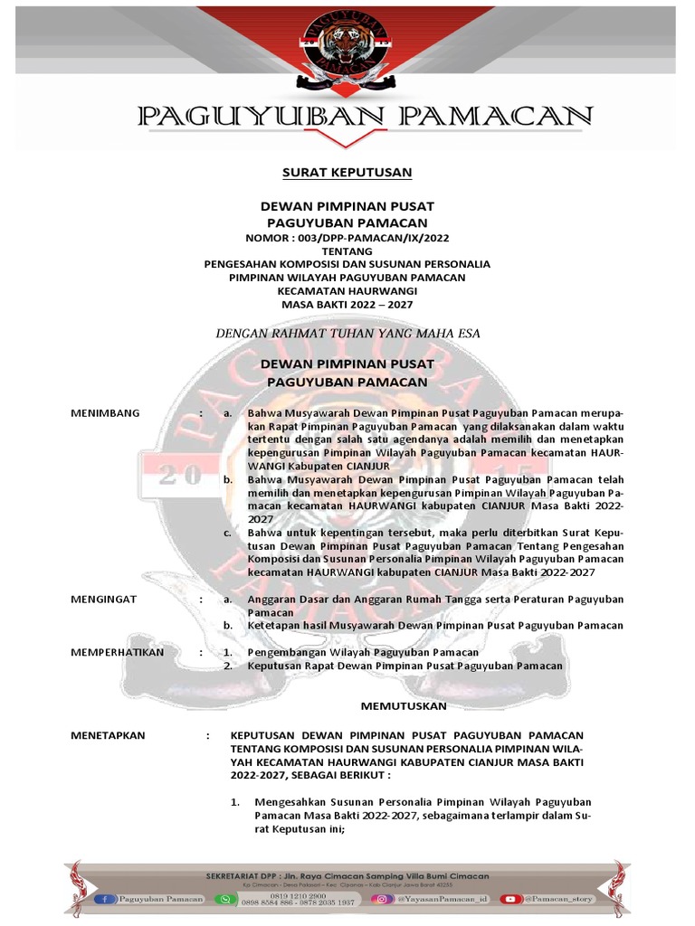 Contoh Surat Keputusan Pengangkatan Pengurus Wilayah | PDF