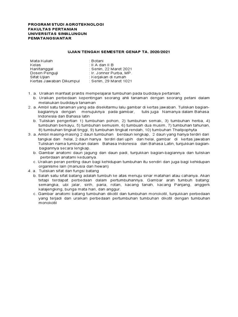 Soal UTS Botani | PDF