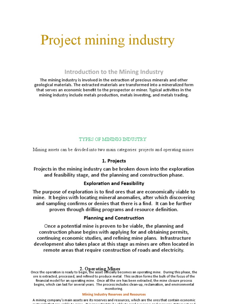 Overview of Mining Projects and Operations | PDF | Mining | Ore