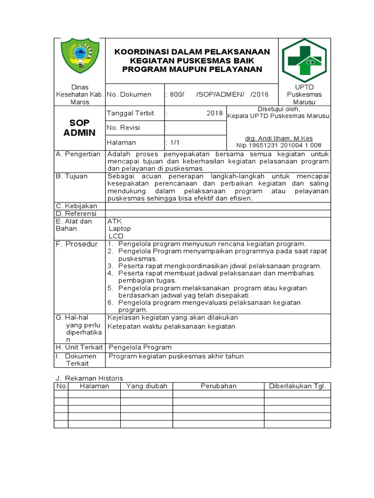 1.2.5.9 SOP Koordinasi Dalam Pelaksanaan Kegiatan PKM Baik Program Maupun Pelayanan | PDF | Bisnis