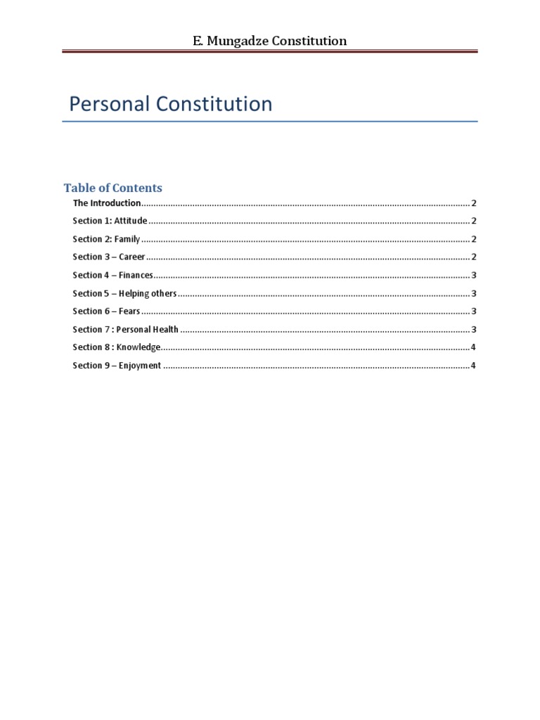 Personal Constitution for a Fulfilling Life | PDF | Happiness ...