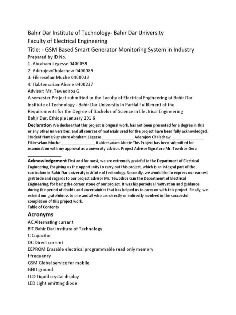 Bahir Dar Institute of Technology | PDF | Electric Generator | Rectifier
