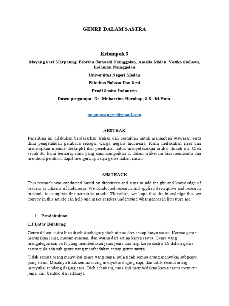Jurnal Genre Dalam Sastra (Kelompok 3) Matkul PIS | PDF