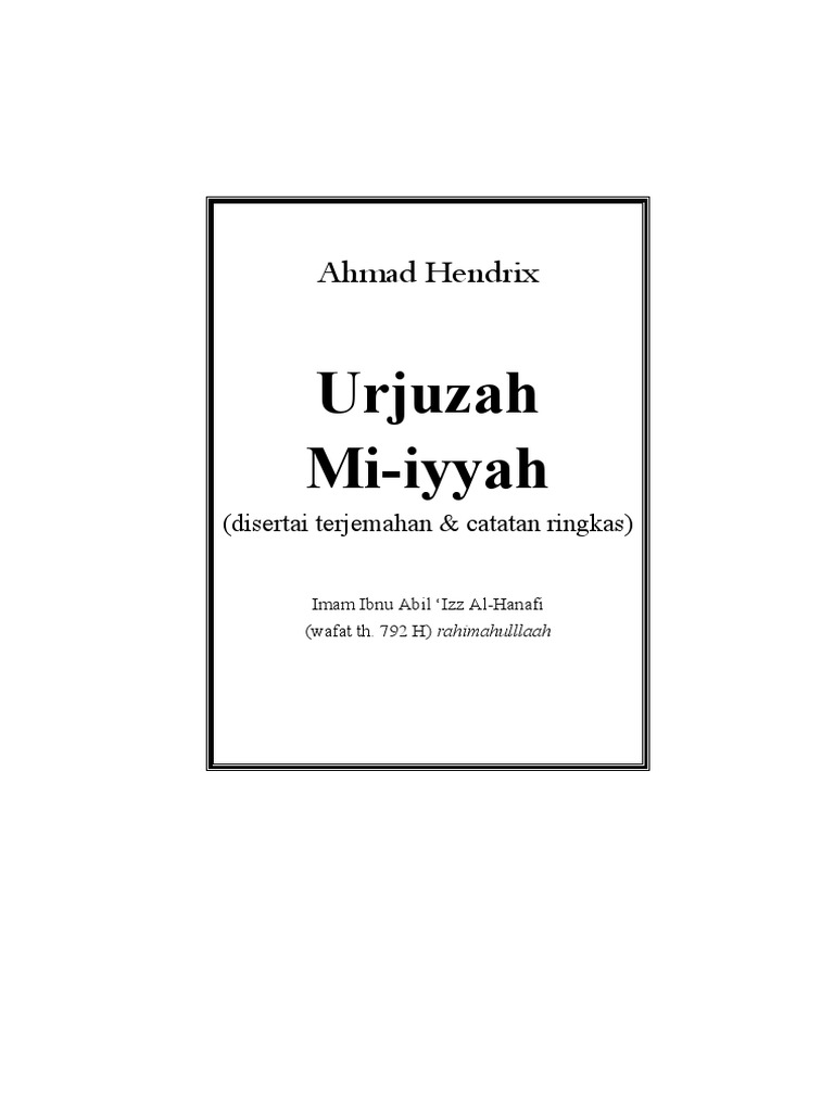 URJUZAH MI-IYYAH (Disertai Terjemahan Dan Catatan Ringkas) | PDF