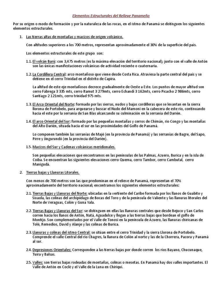 Elementos Estructurales Del Relieve Panameño | PDF | Clima | Panamá
