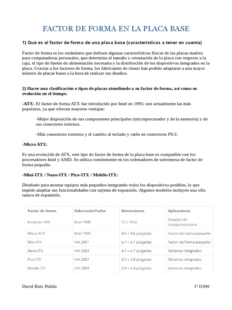 Factor de Forma en La Placa Base Tarea 2 - DRP | PDF | Microprocesador ...