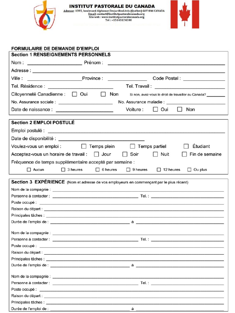Formulaire de Demande D'emploi | PDF