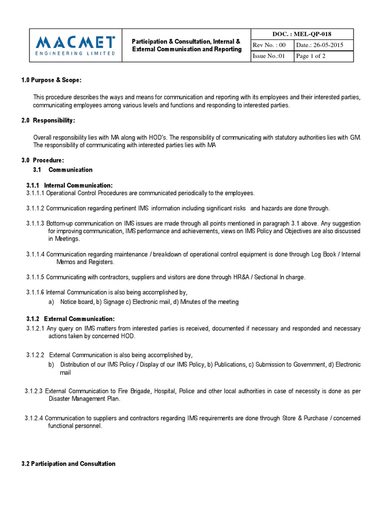 SOP On Communication | PDF | Risk | Risk Management