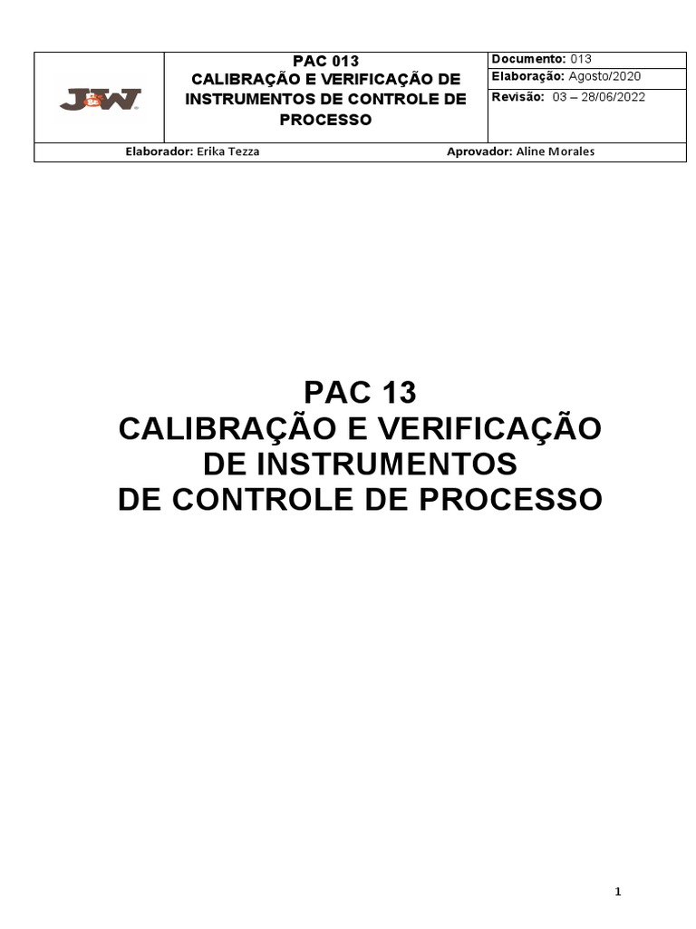 PAC 13 - Calibração e Verificação de Instrumentos | PDF | Medição ...
