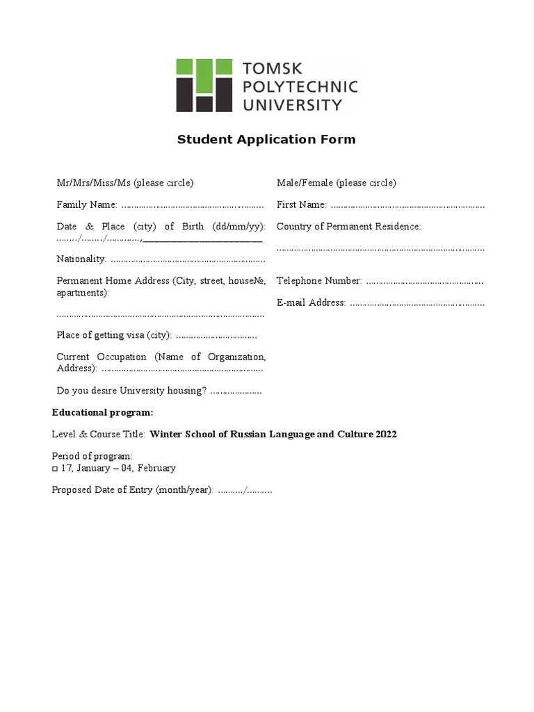 Application Form Winter | PDF | Sports & Recreation | Games & Activities