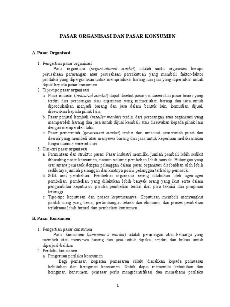 Pasar Organisasi & Pasar Konsumen | PDF