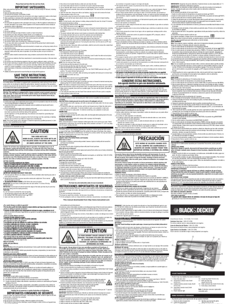 Black and Decker T01313SBD T01313SWD 4-Slice Toaster Oven Users Manual ...