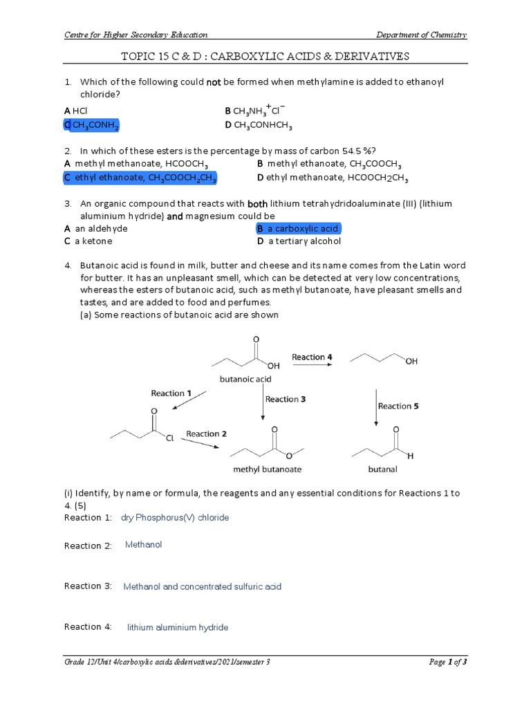 WORKSHEET ON CARBOXYLIC ACIDS-Copy | PDF | Ester | Acetate