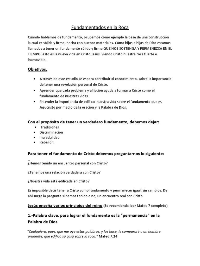 Fundamentados en La Roca 1 Revisado | PDF | Cristo (título) | Jesús