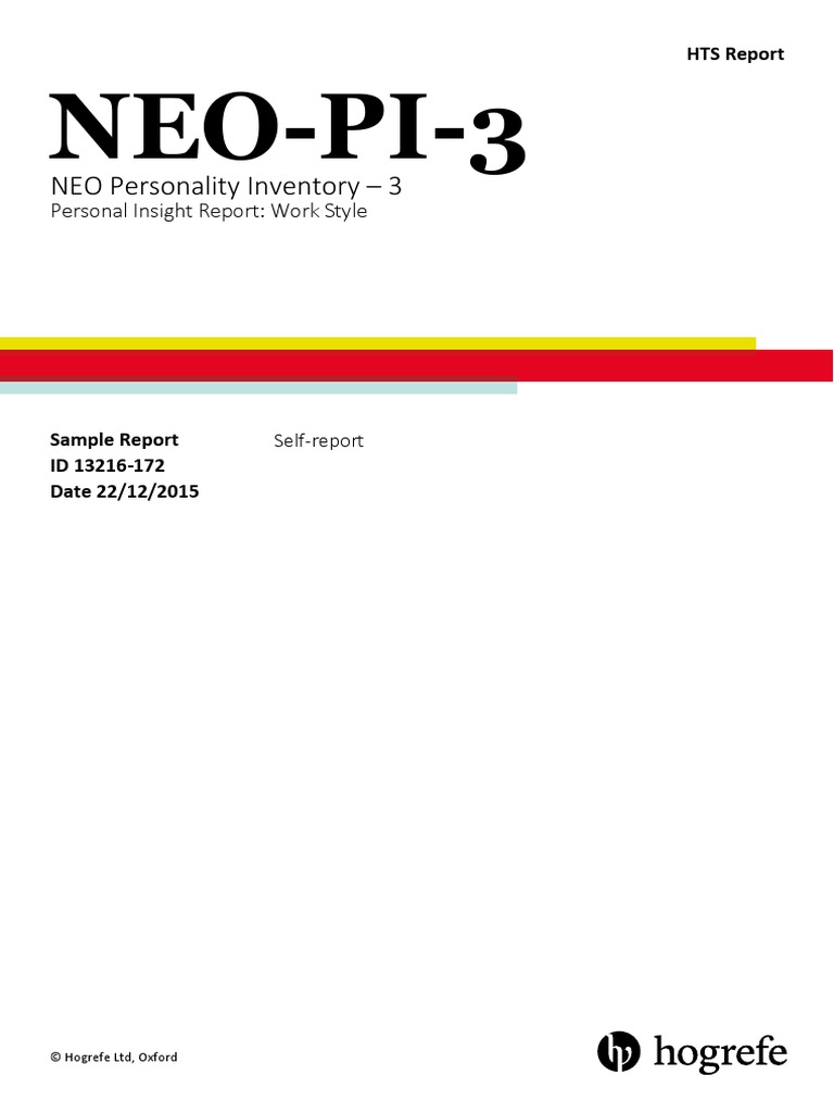 Neo Pi 3_sample Report_work Style | PDF | Anxiety | Thought