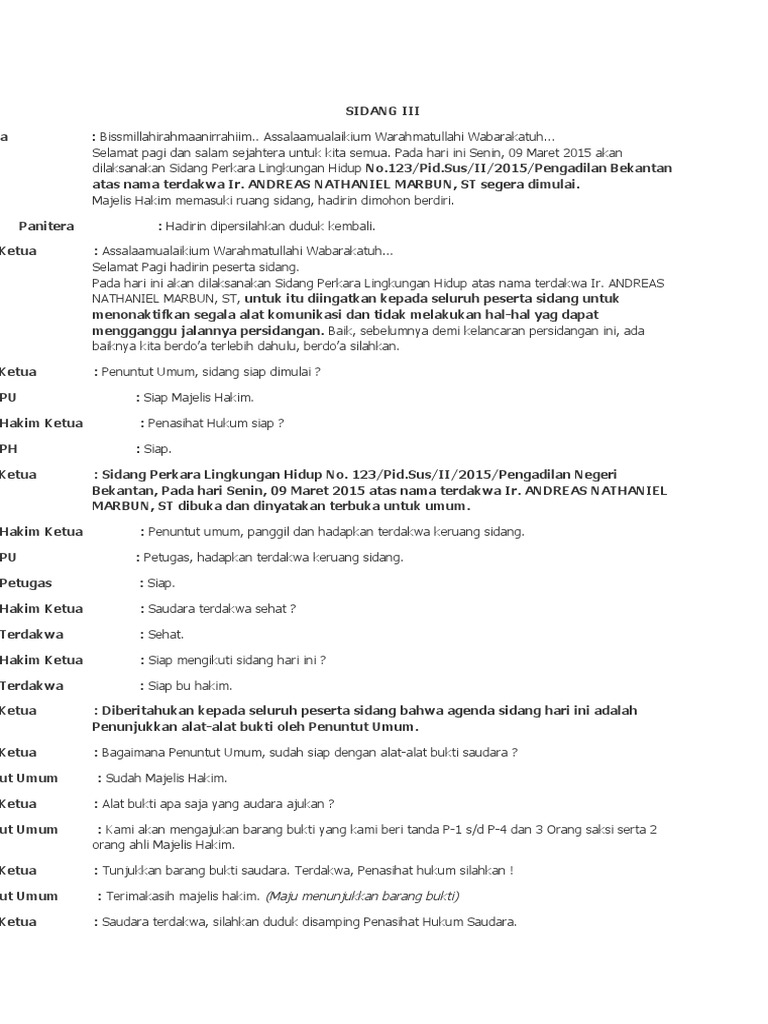 Naskah Simulasi Persidangan Mentah | PDF