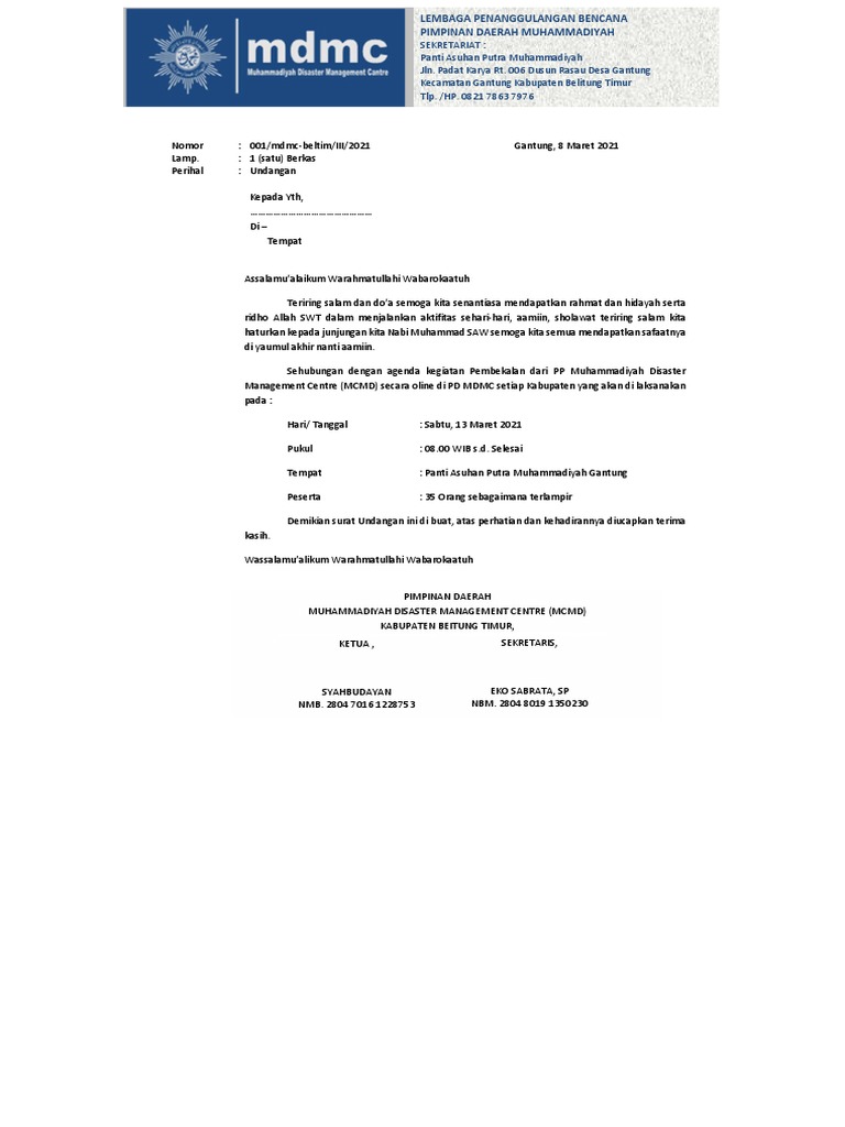 Undangan Pembekalan MDMC Online | PDF