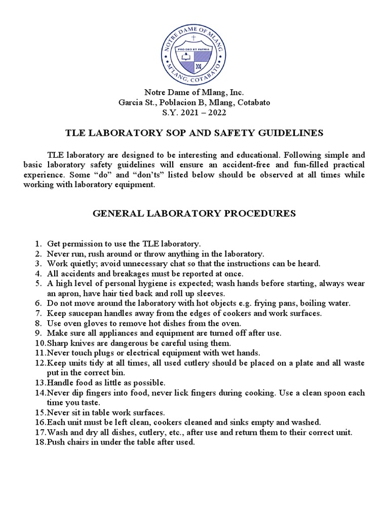 TLE Laboratory Safety Guidelines | PDF