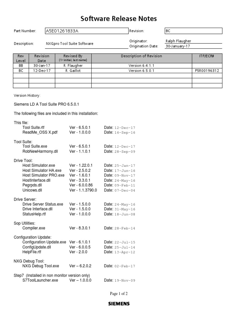 NXGpro Tool Suite Software Release A5E01261833A - Version 6.5.0.1 | PDF | Text File | Software ...