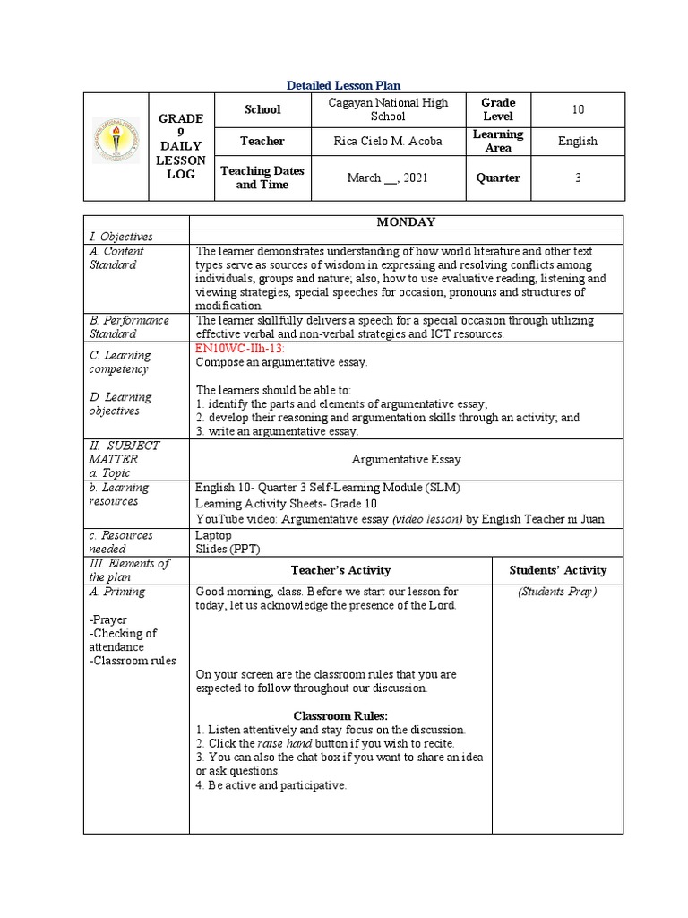 Argumentative Essay - DLP | PDF | Essays | Learning