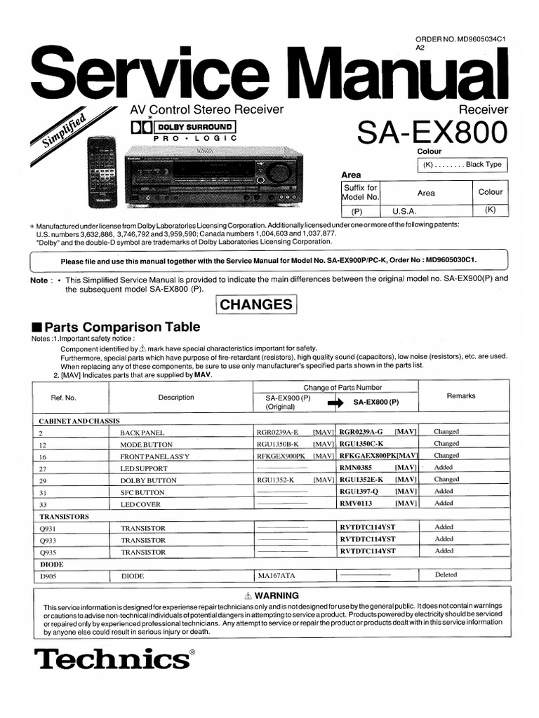 Hfe Technics Sa-Ex800 Service Simplified en | PDF