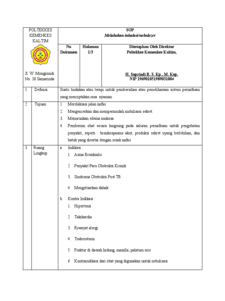 Standar Operasional Prosedur (SOP) Pemberian Terapi Inhalasi ...