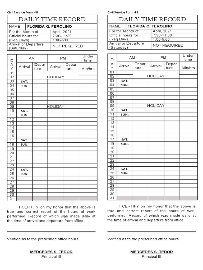 Civil Service Form 48-DTR NEW | PDF