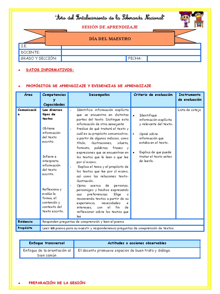 E5 Sesión D4 Plan Lector Día Del Maestro | Descargar gratis PDF ...
