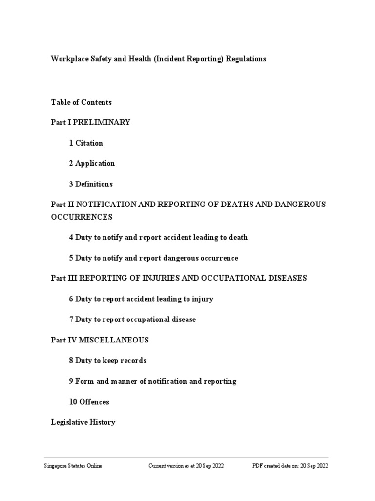 Workplace Safety and Health (Incident Reporting) Regulations | PDF ...