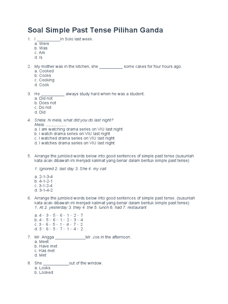 Soal Simple Past Tense Pilihan Ganda-1 | PDF