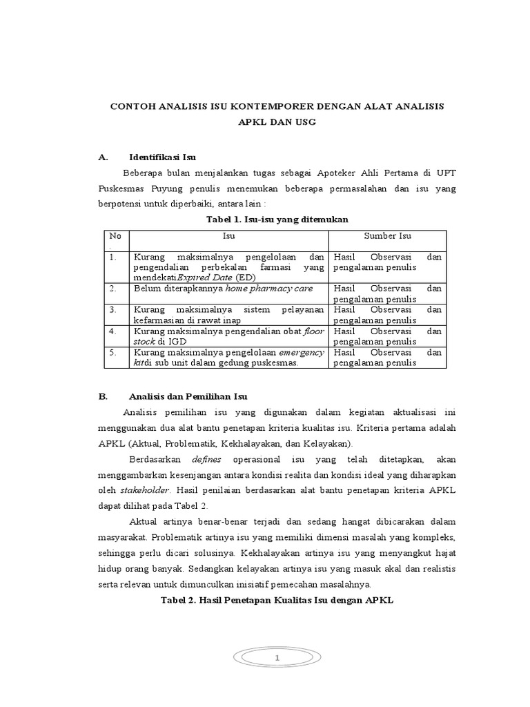 Contoh Analisis Isu Kontemporer Dengan Alat Analisis Apkl Dan Usg | PDF ...