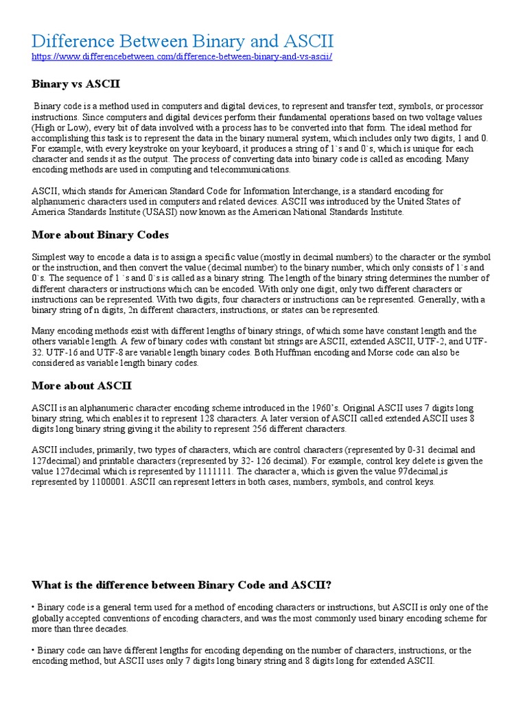 Binary vs ASCII Encoding Explained | PDF | Ascii | Character Encoding