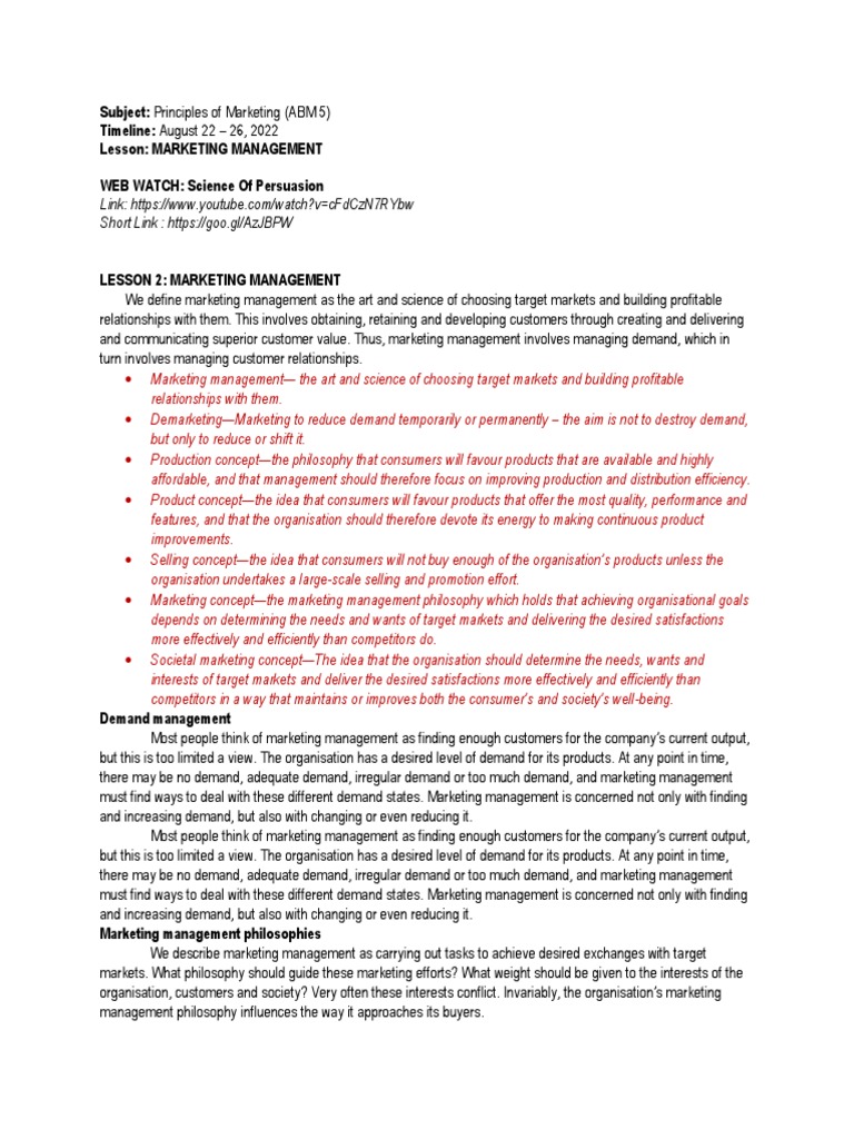 Lesson 1 - Abm 5 - Marketing and Its Core Concept | PDF | Marketing | Sales