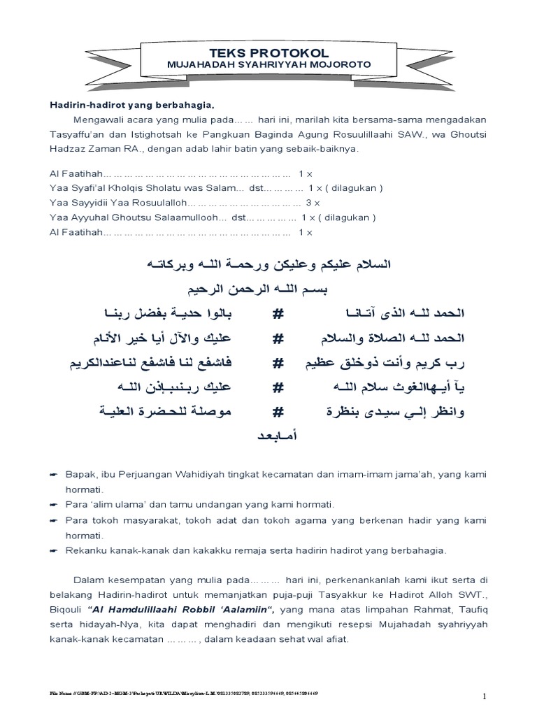 Teks Protokol Muj. Syahriyyah | PDF