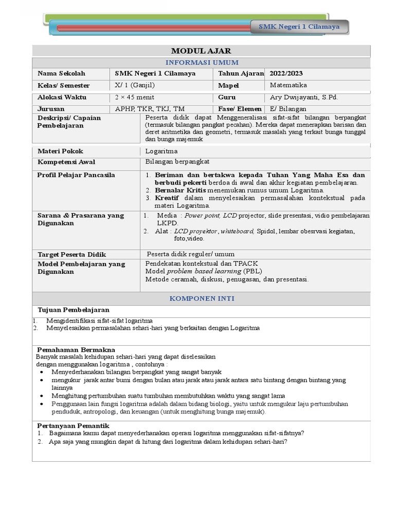 Modul Ajar Logaritma Pdf