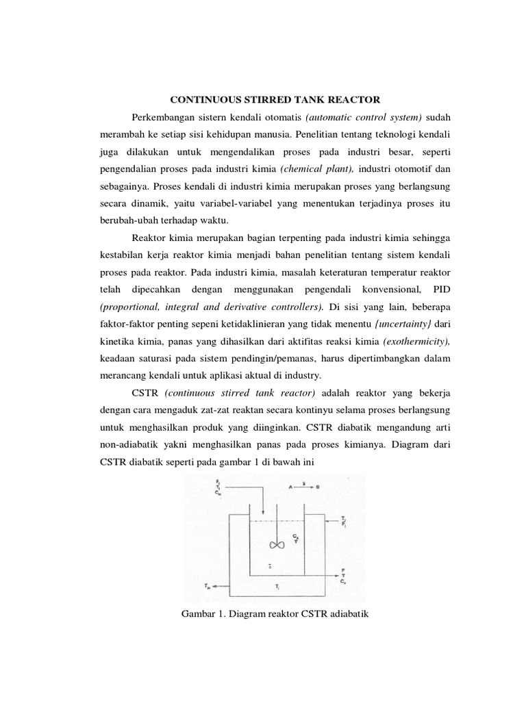 Tugas Reaktor CSTR | PDF